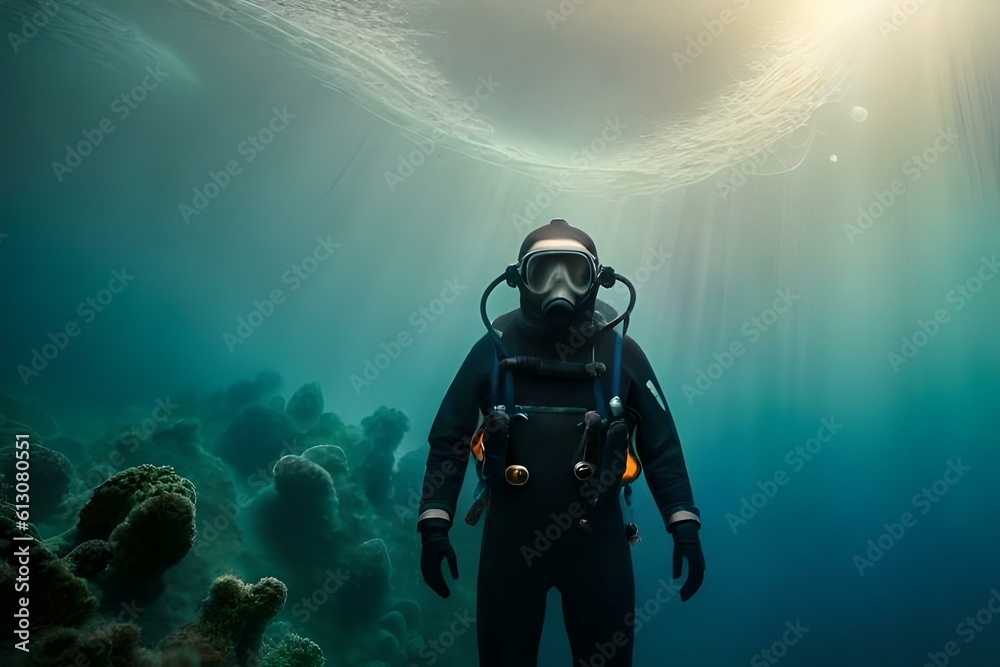 diver in ocean, diver in thes ea diver use mask, Scuba deep sea diver ...