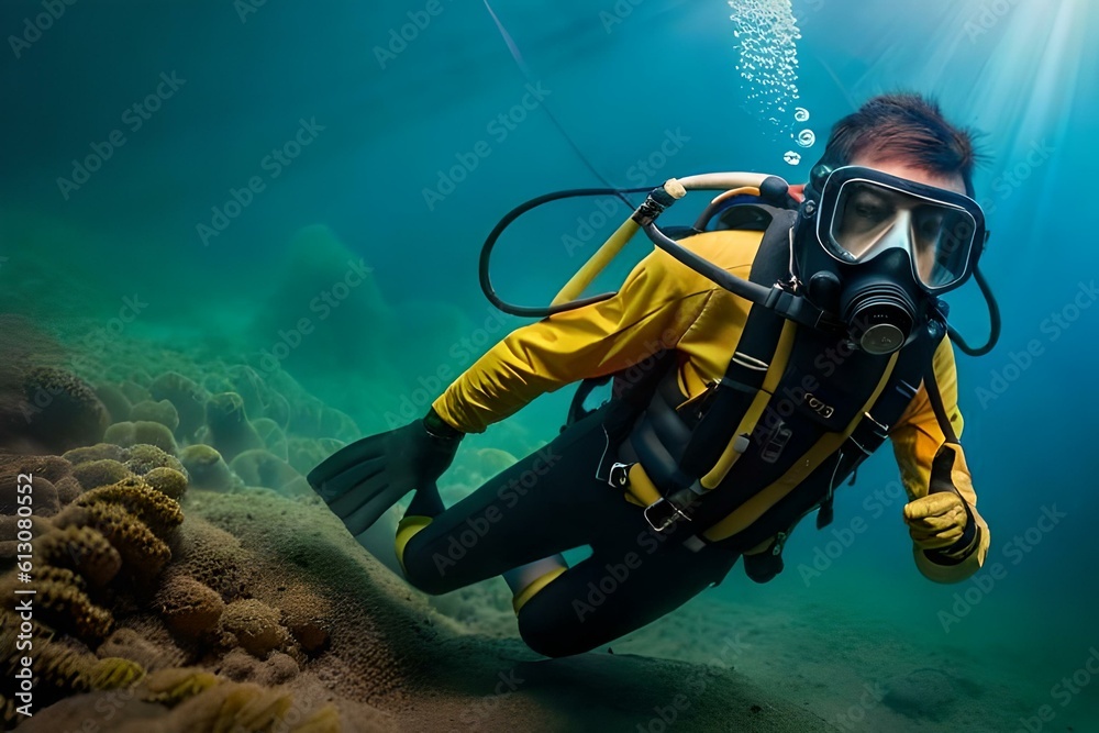 diver in ocean, diver in thes ea diver use mask, Scuba deep sea diver ...