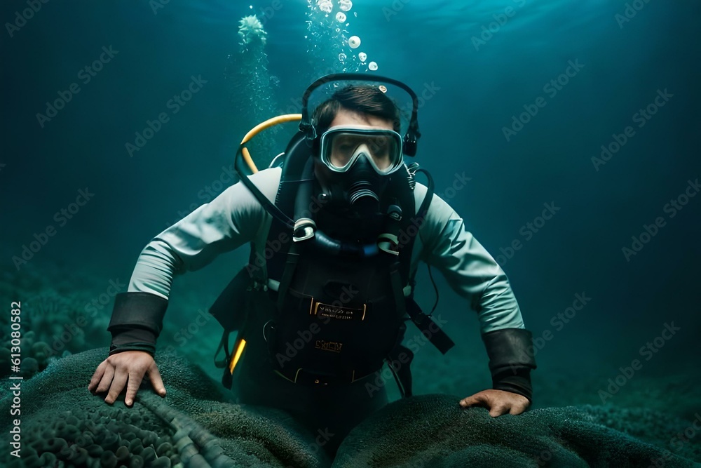 diver in ocean, diver in thes ea diver use mask, Scuba deep sea diver ...