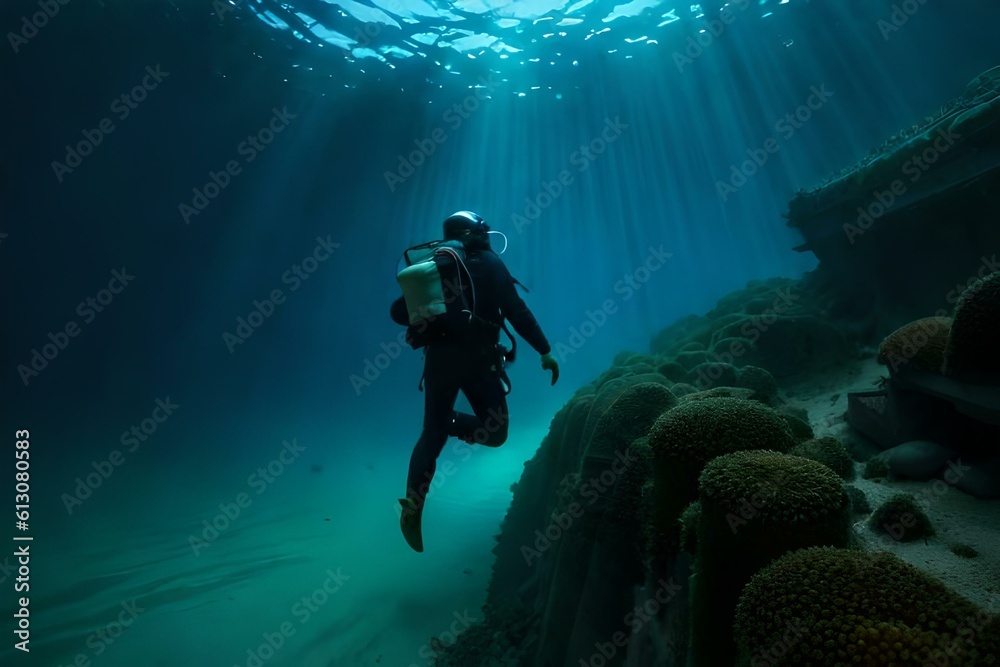 diver in ocean, diver in thes ea diver use mask, Scuba deep sea diver ...
