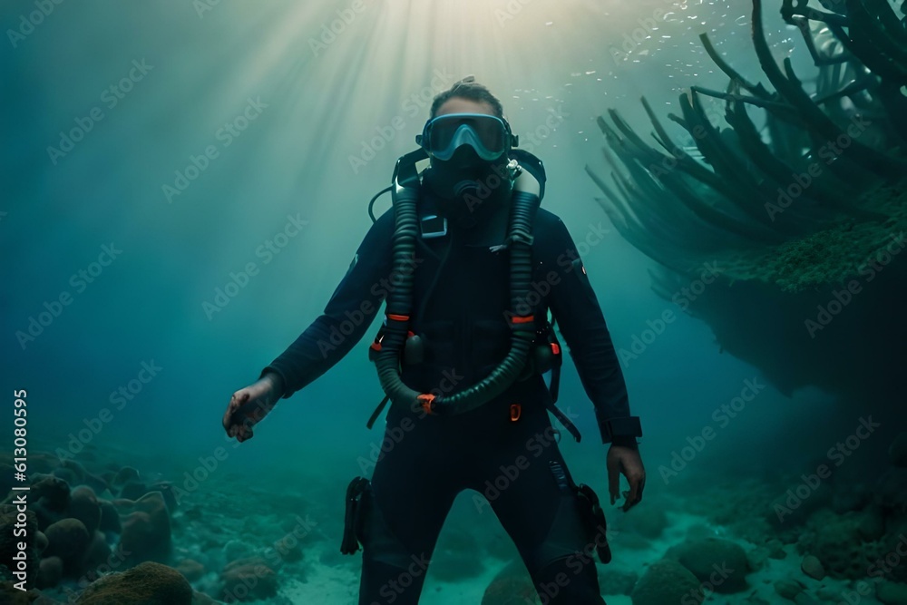diver in ocean, diver in thes ea diver use mask, Scuba deep sea diver ...