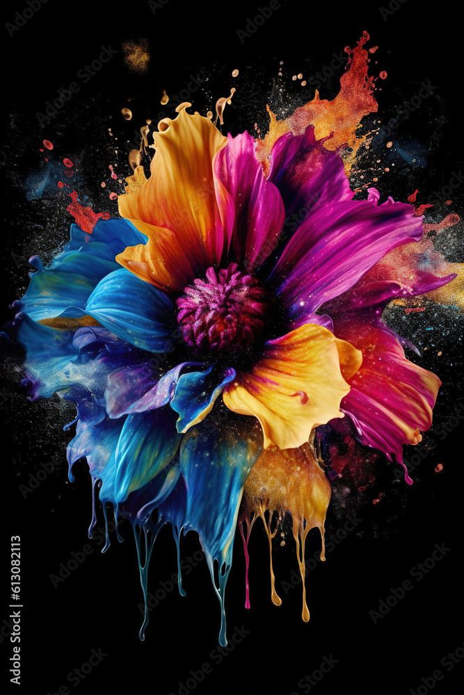 Beautiful flower made with colorful paint splash. Creative generative ...