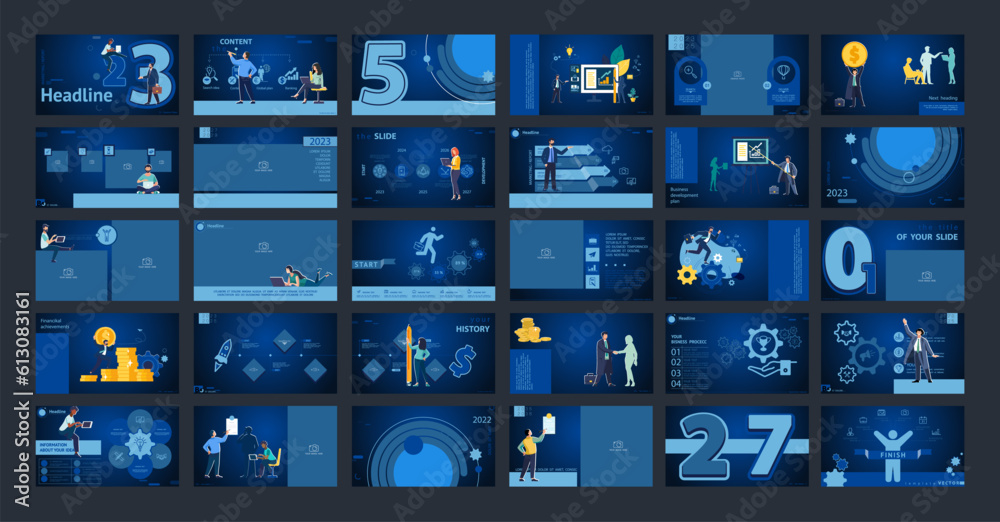 Infographics. Businessman plans business presentation, financial ...