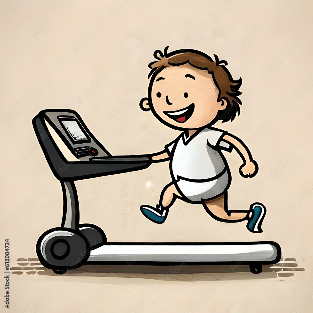 An image of a cute cartoon child running on a treadmill. (AI-generated ...