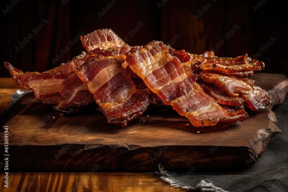 Slices of dried pork on a vintage board. Generative AI Stock ...