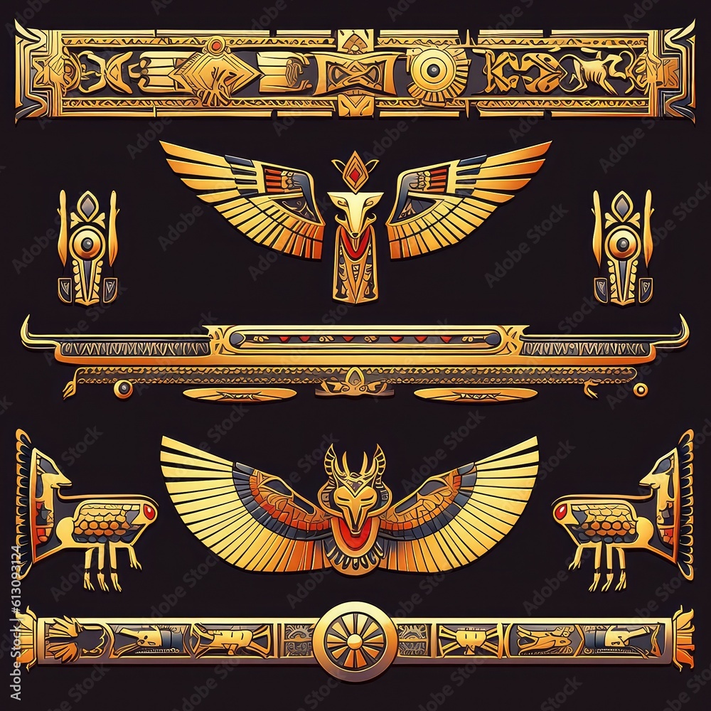 Egyptian game borders. Egyptian game ornament border, golden UI frame set. Isolated on a white ...