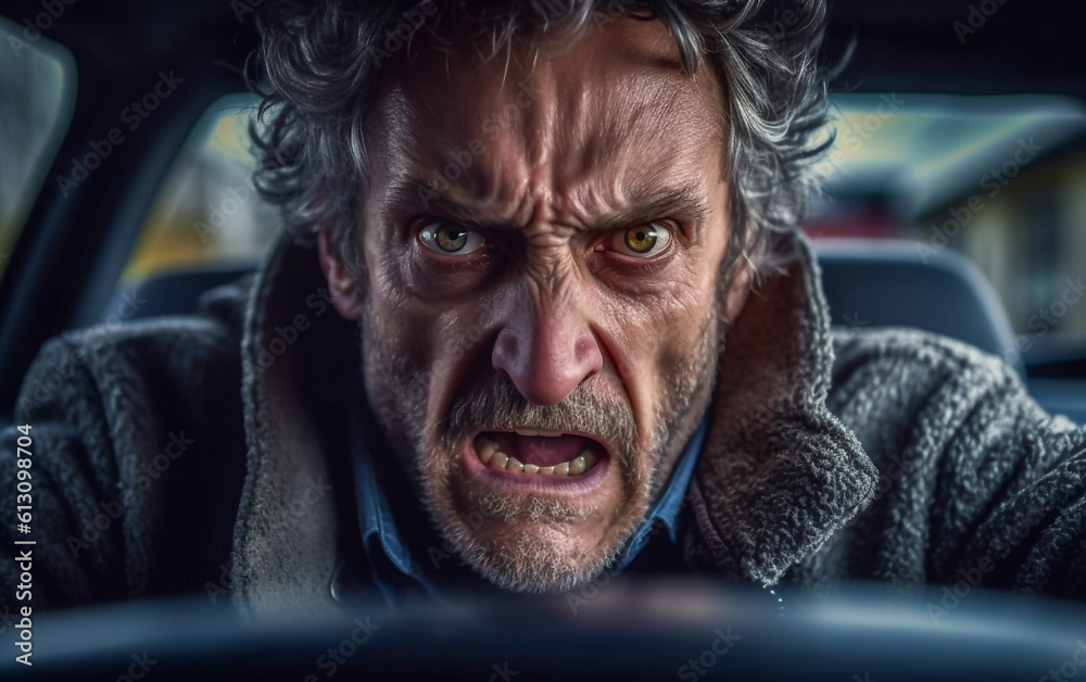 Illustrazione Stock Man gets angry while driving her car in traffic ...