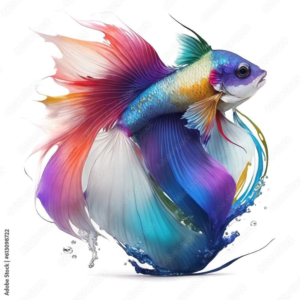 Exquisite painting features a stunning display of colorful fish ...