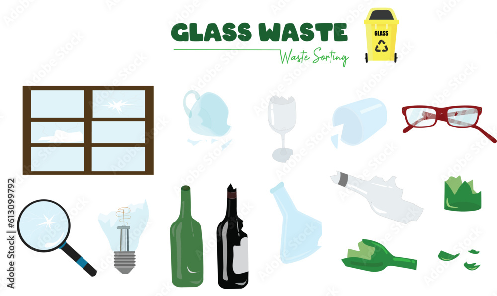 Glass waste vector set isolated on white background. Collection of ...