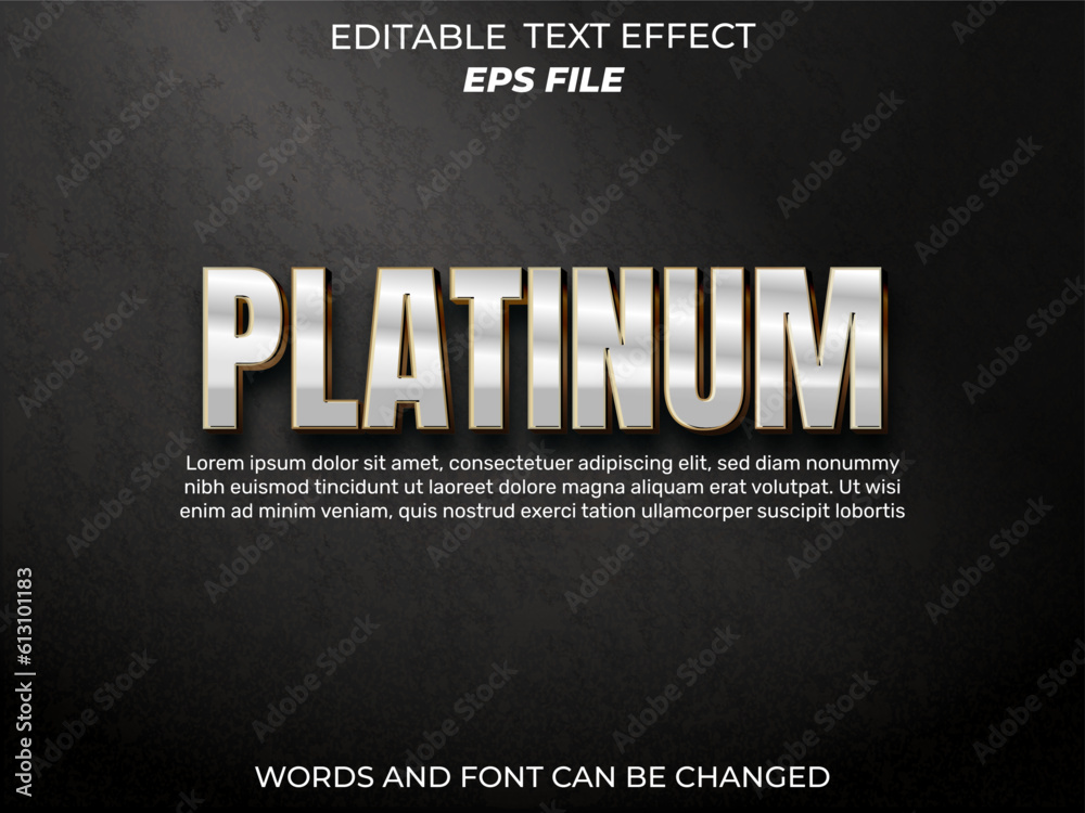 platinum text effect, font editable, typography, 3d text. vector ...
