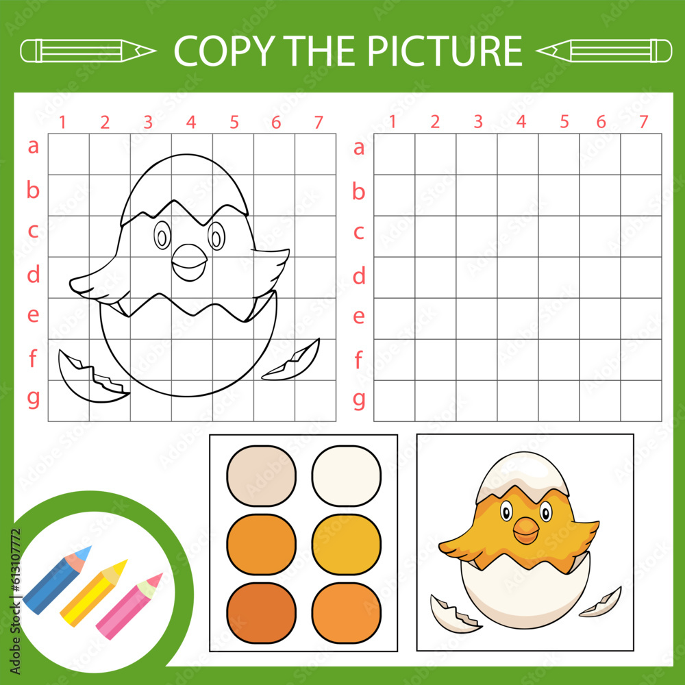 Kids game of copy images using a grid. Activity worksheet, drawing ...