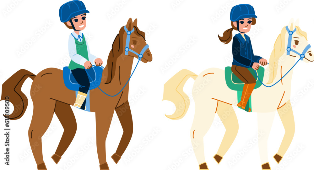 horseback riding kid vector. girl animal, sport child, ride equestrian ...