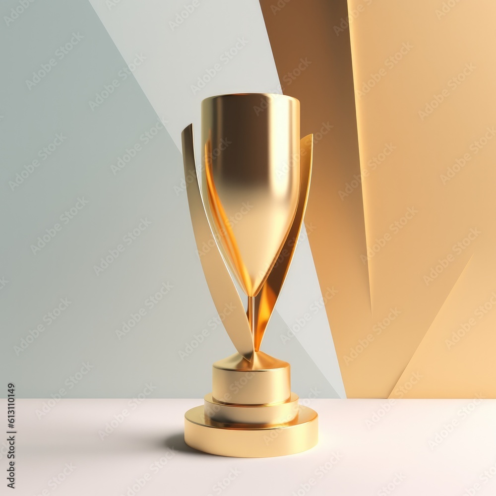 Golden shiny and luxury trophy in 3d over gold yellow background ...