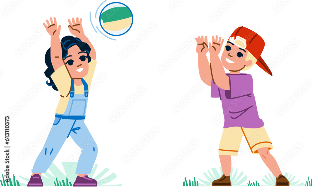 kid catching ball vector. child boy, game play, activity fun, happy ...