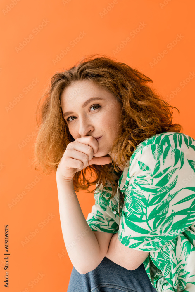 Portrait Of Young Redhead Woman With No Makeup Look Wearing Modern