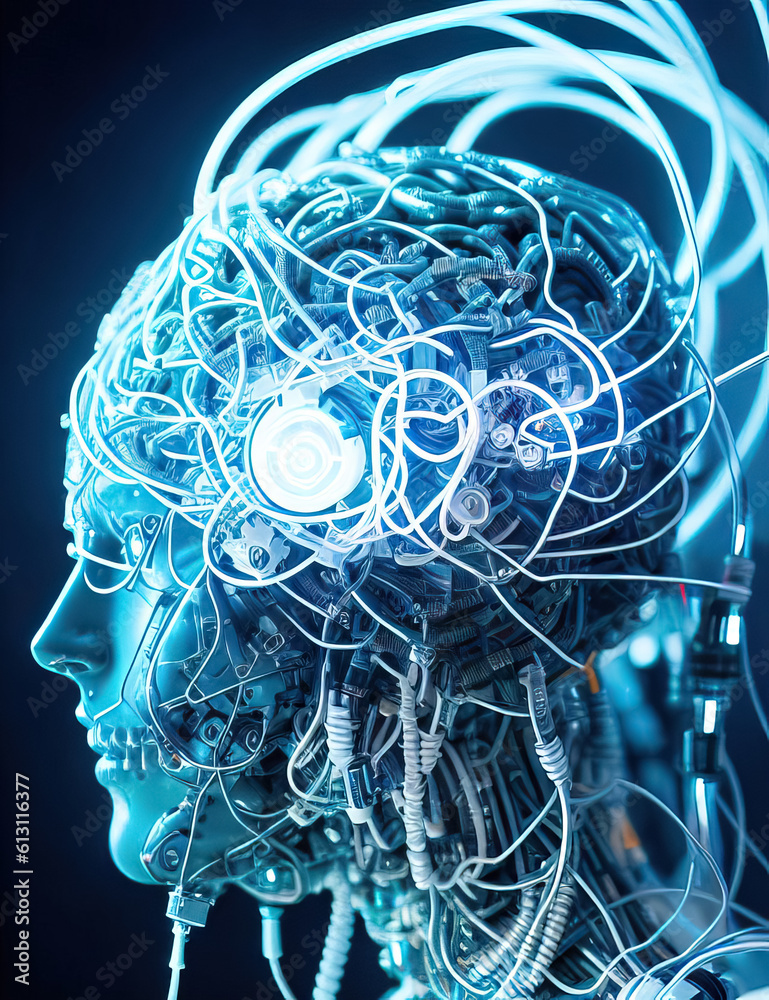 Sci-fi robotic brain organ, system cyborg brain. Generative AI Stock ...
