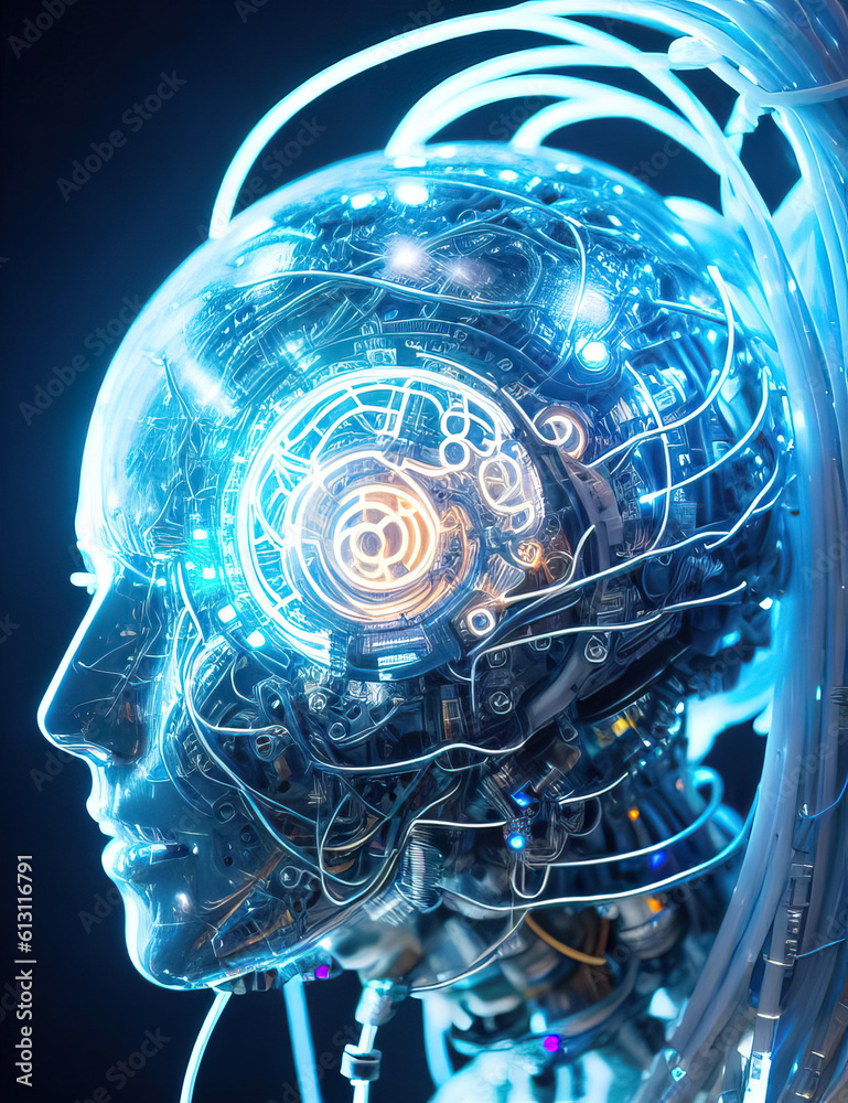 Sci-fi robotic brain organ, system cyborg brain. Generative AI Stock ...