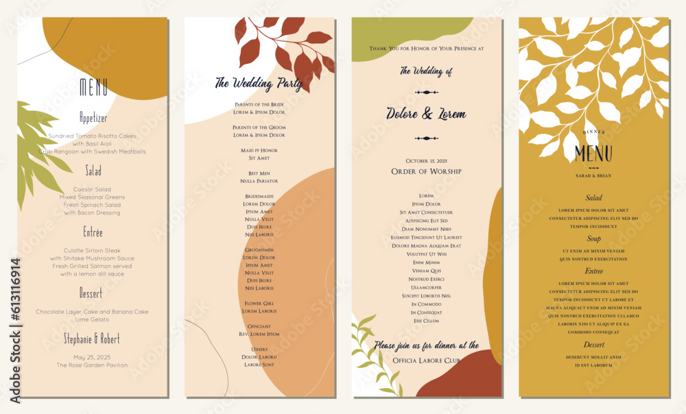 Universal vertical templates. Wedding, restaurant and party menu in ...