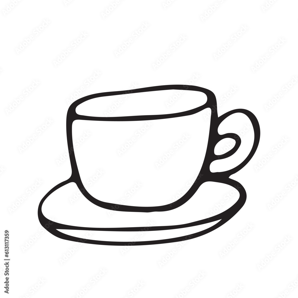 Coffee cup. Saucer and cup of coffee vector sketch illustration for ...