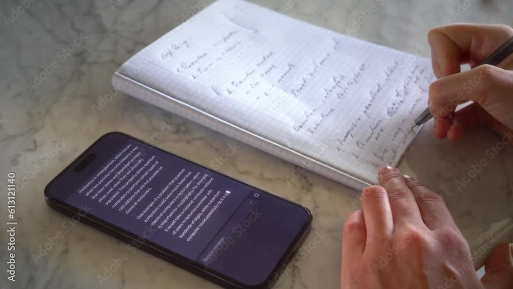 Girl using AI chatbot app on her smartphone to do homework for school ...