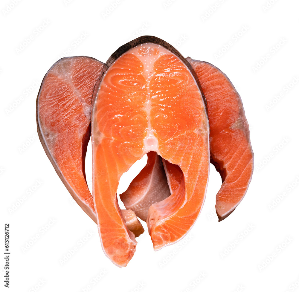 Raw steak of salmon, trout, slice of fresh raw fish isolated on white ...
