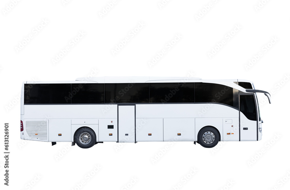 White empty bus isolated over white background, with clipping path ...