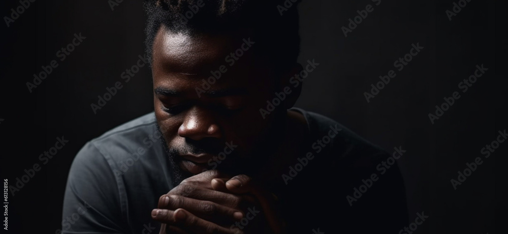 He's got his head down. black african american man depicting a sad ...