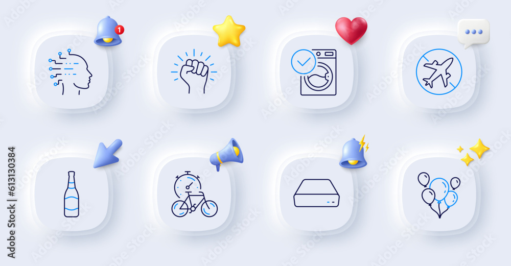 Beer bottle, Mini pc and Artificial intelligence line icons. Buttons ...