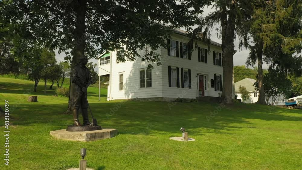 statue at the front of Original Historic House of Josiah Stowell friend of Joseph Smith hired ...