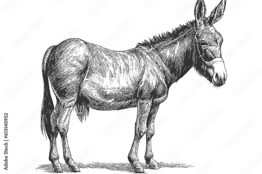 Donkey animal sketch hand drawn sketch engraving. Vector illustration ...