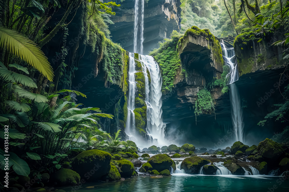 Majestic waterfall in a remote jungle: waterfall, jungle, nature ...