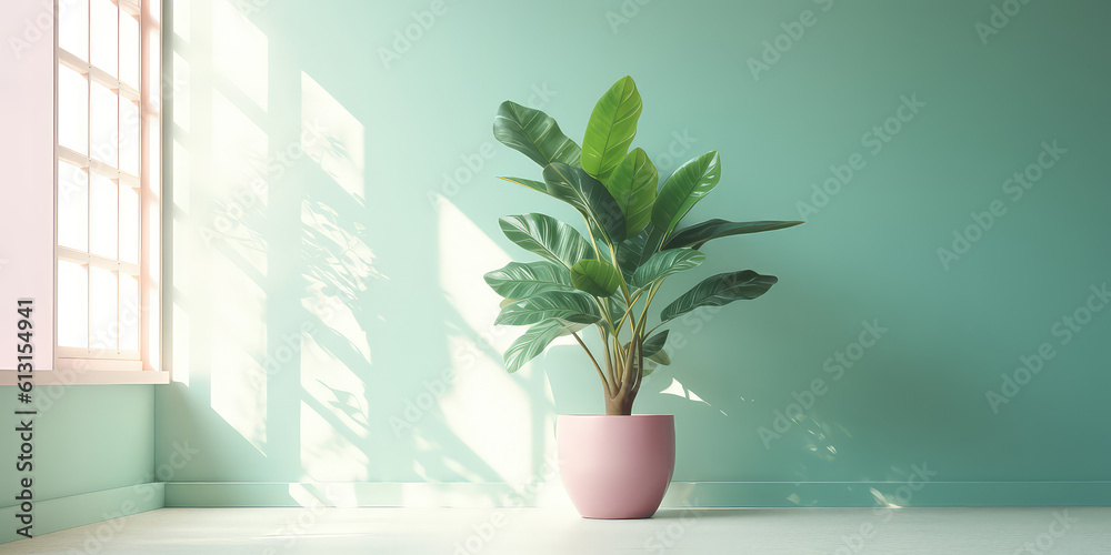 Simple interior front view wall with sunlight shade from window, green ...