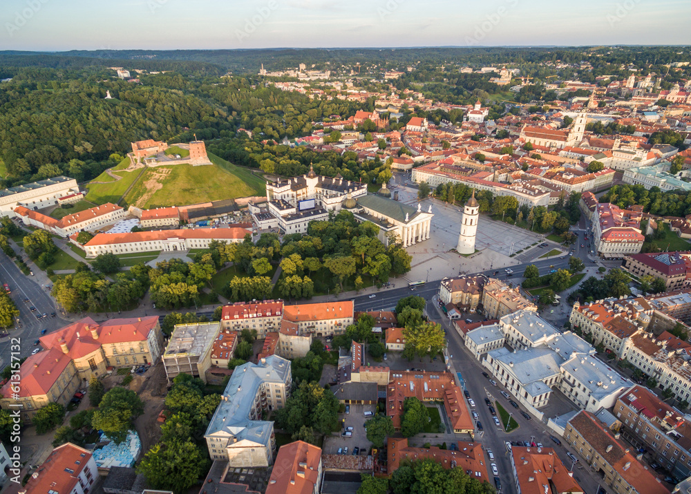Cathedral Square in Vilnius Old Town. Gediminas Castle and Hill of ...