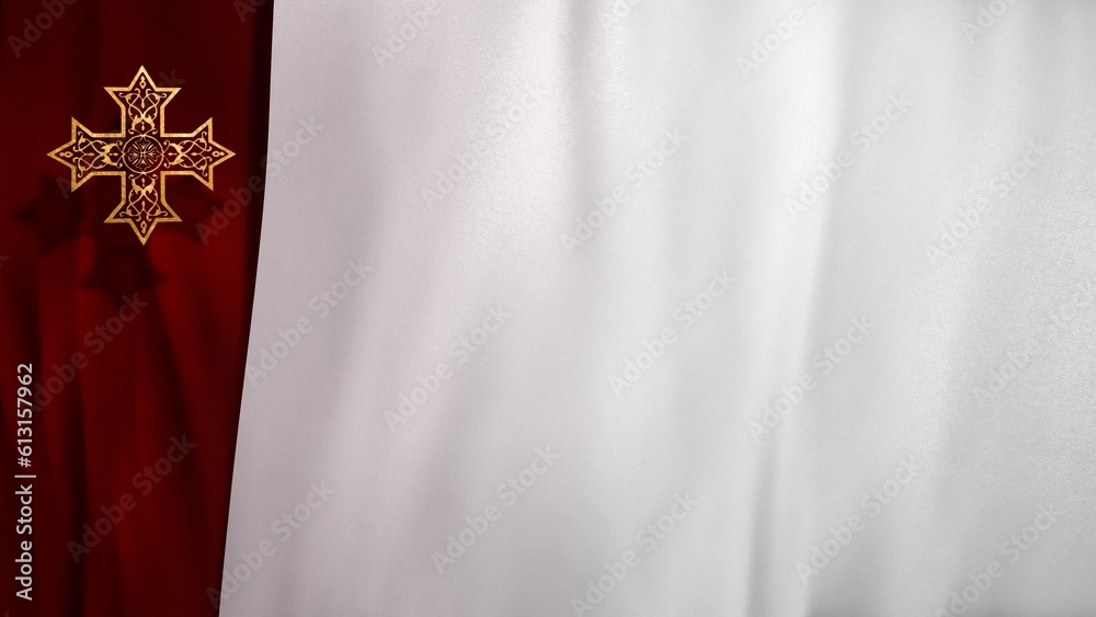 Liturgic red white velvet, golden Christian Coptic Orthodox Cross. 3D ...