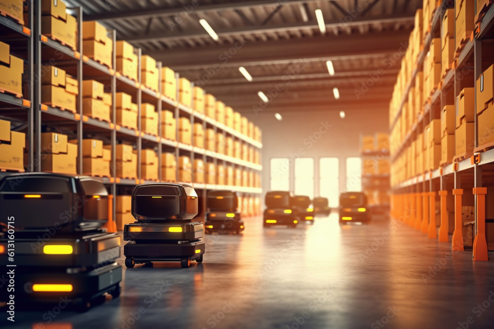 Future Technology 3D Concept: Automated Modern Retail Warehouse AGV ...