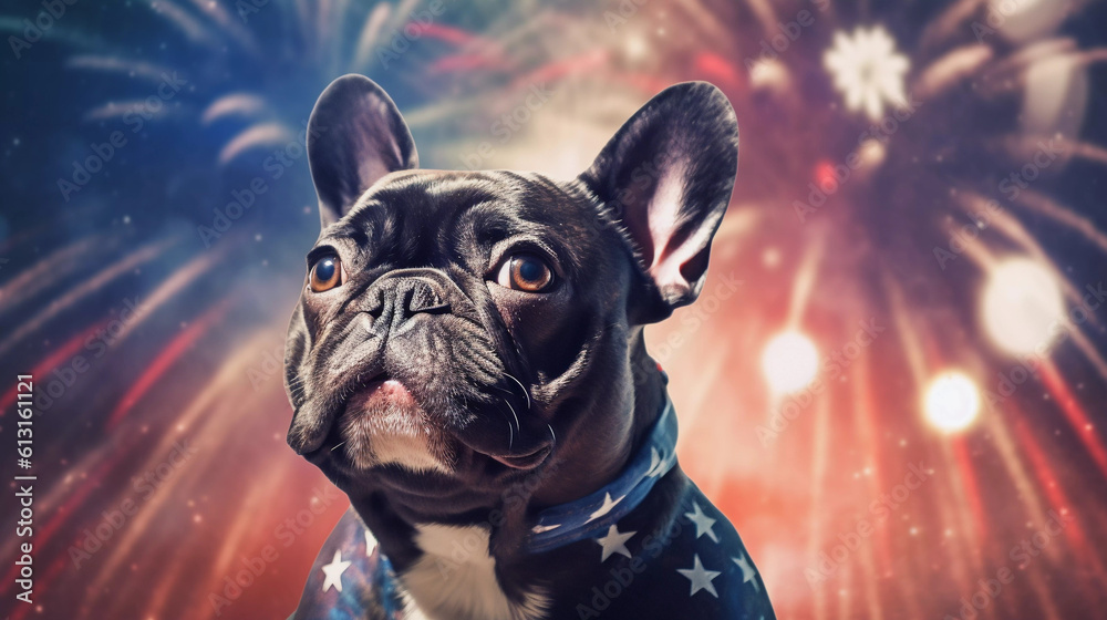 Patriotic Pooch: French Bulldog Dog celebrating the Fourth of July at ...