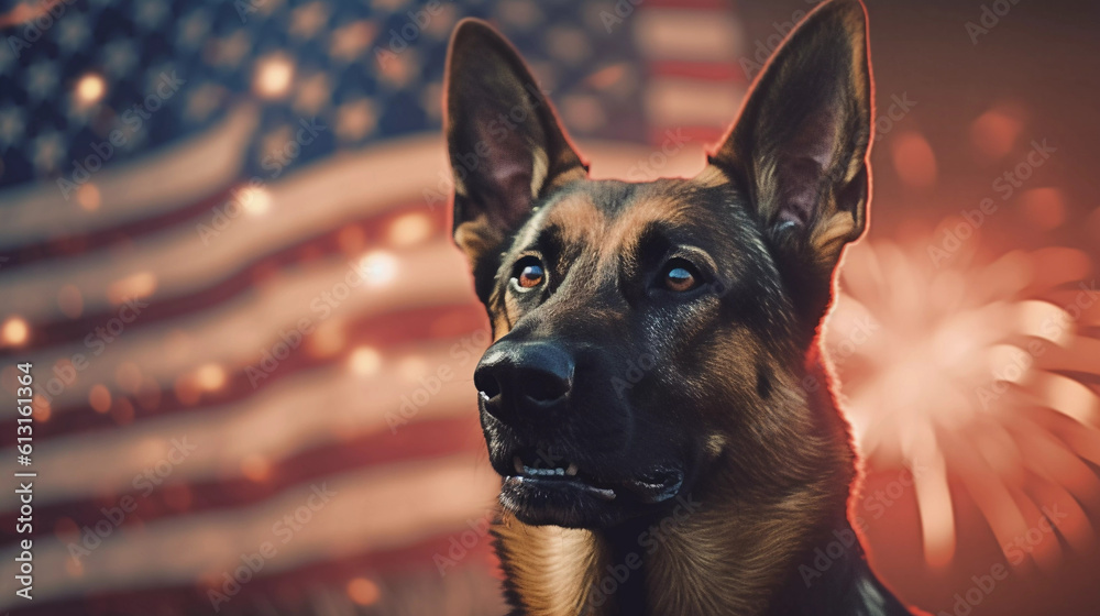 ภาพประกอบสต็อก Patriotic Pooch: German Shepherd Dog celebrating the ...