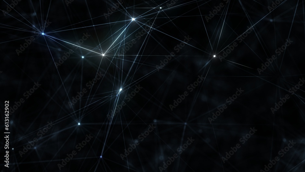 Blue glowing sharp plexus starlights grid on black dark night ...