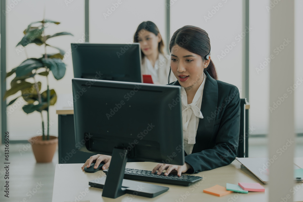 Call center representative answer multi-line phones, record, take ...