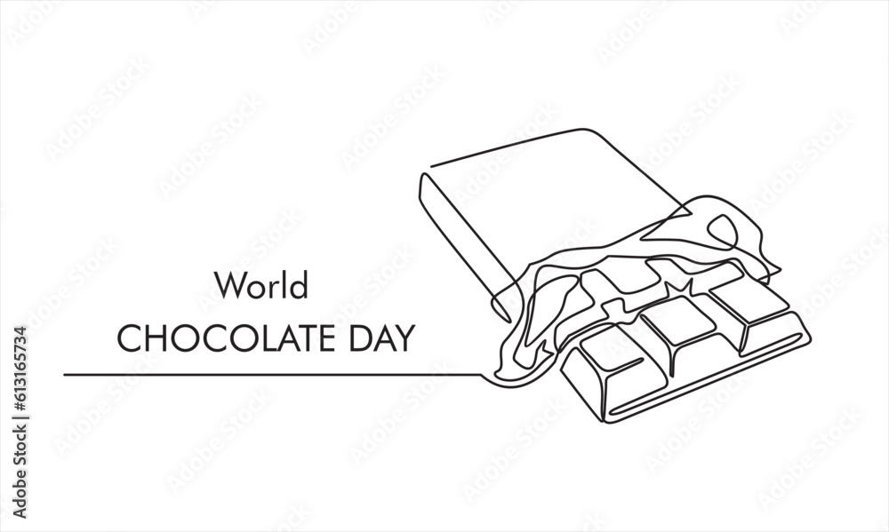 World Chocolate day. Continuous one line drawing of half opened ...