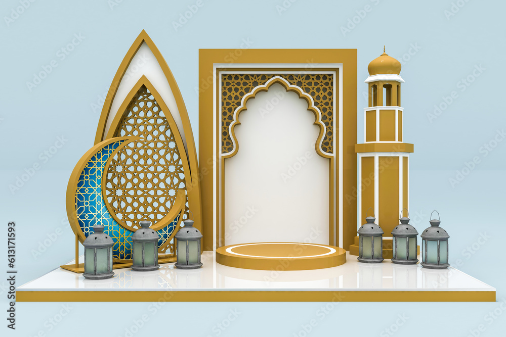 3d illustration stand booth backdrop photo art installation islamic ...