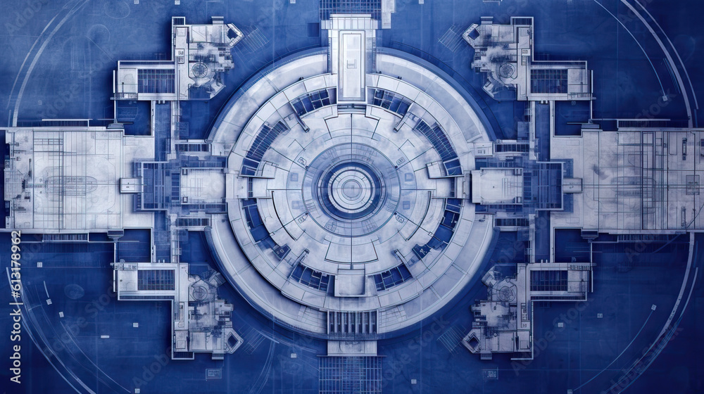 Example 2D blueprint plan of a building, presenting architectural ...