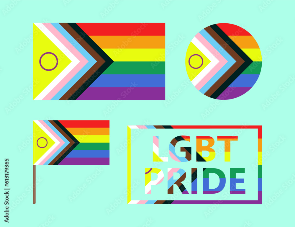 New progressive LGBTQ flag design vector illustrations set. Collection ...