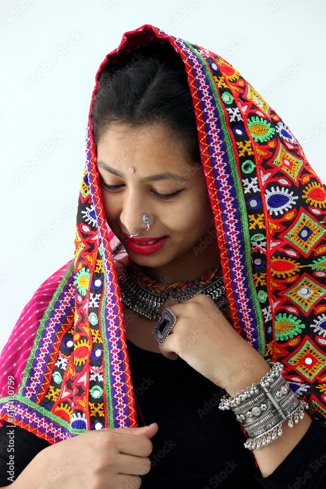 Indian woman closeup portrait with traditional attire. Wearing pink ...