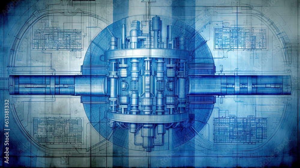 Detailed blueprint of a nuclear reactor, illustrating the complex ...