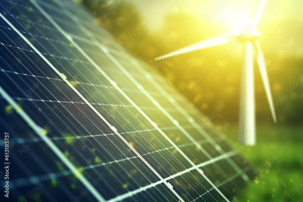 Renewable energy banner background with green energy as wind turbines ...