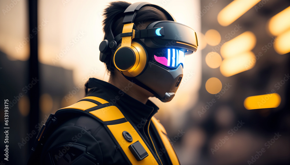 Cutting-edge technology, a professional gamer wearing a futuristic ...