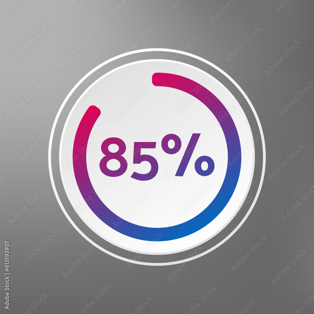 85 percent circle chart, isolated symbol on gray background. Vector ...
