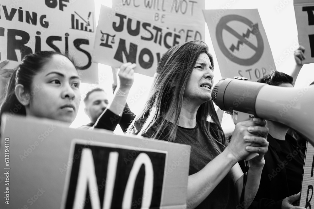 People protest financial economy inflation on the streets - Crowd ...