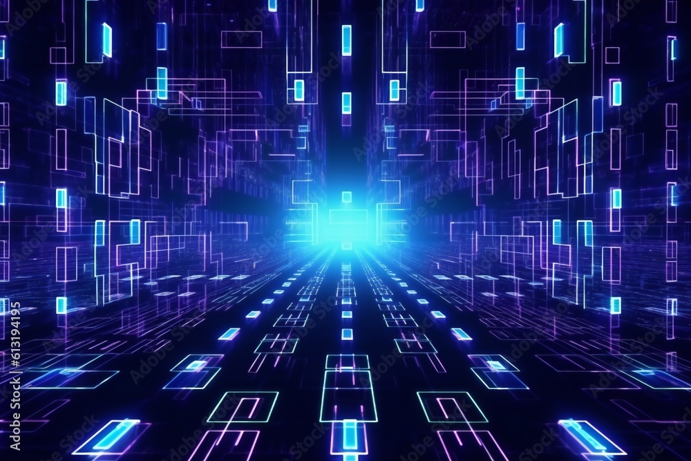 Blue data matrix simulation digital line and grid technology with ...